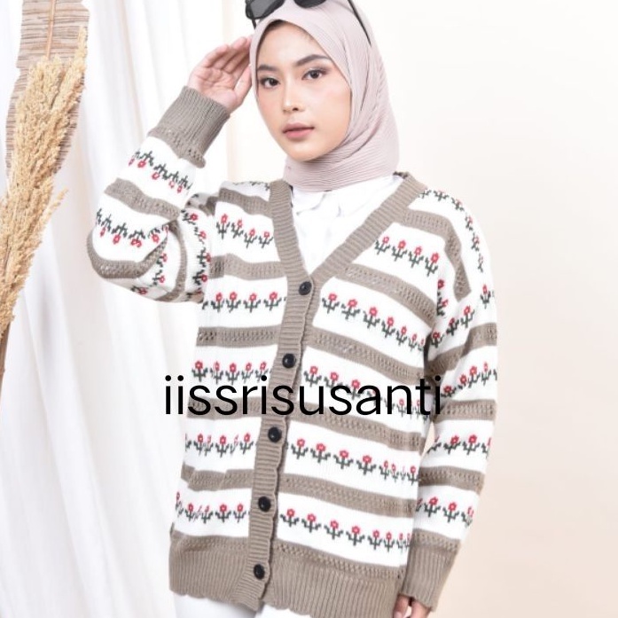 Jual CARDIGAN RAJUT MOTIP BUNGA BIG SIZE / CARDI RAJUT TEBAL MOTIP BUNGA BIG SIZE | Shopee Indonesia