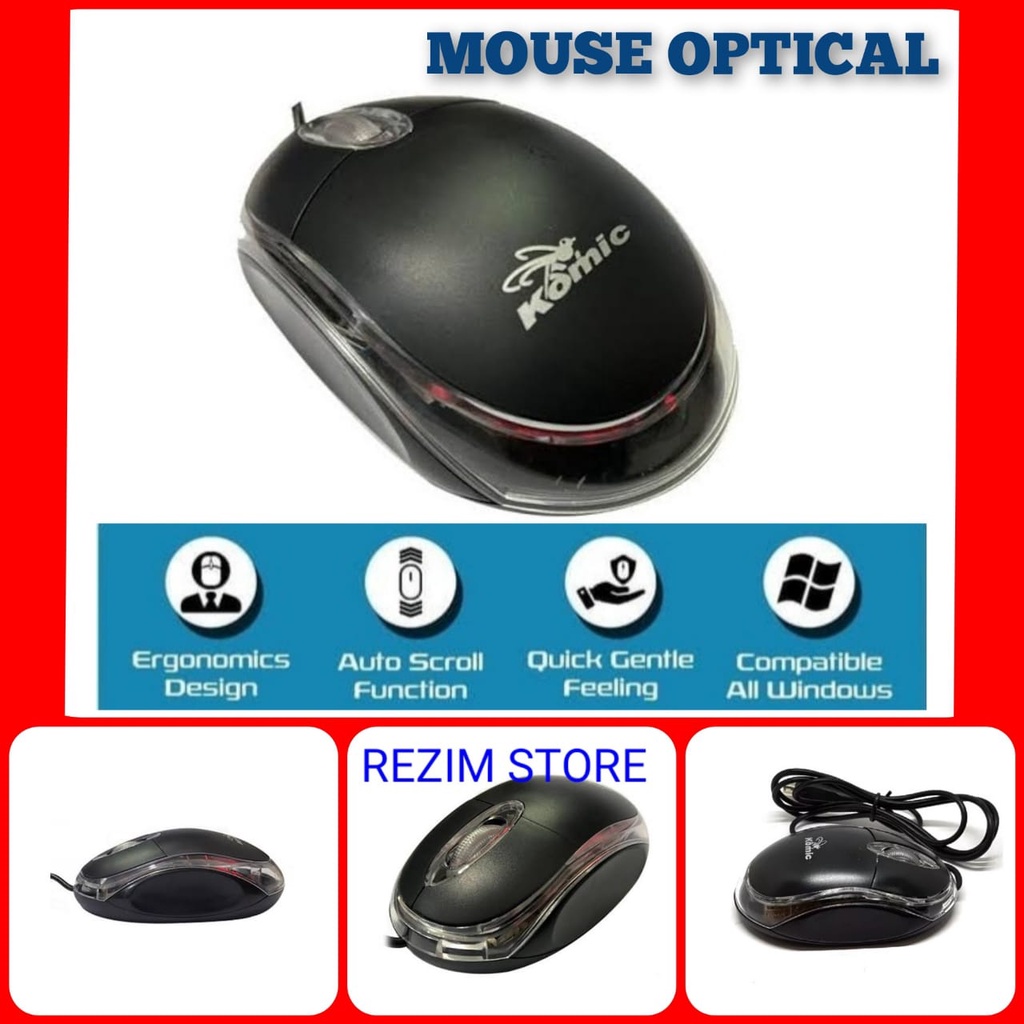 Jual Mouse Mose Mos USB Mouse Kabel Standar Hitam. Wired Optical Mouse ...