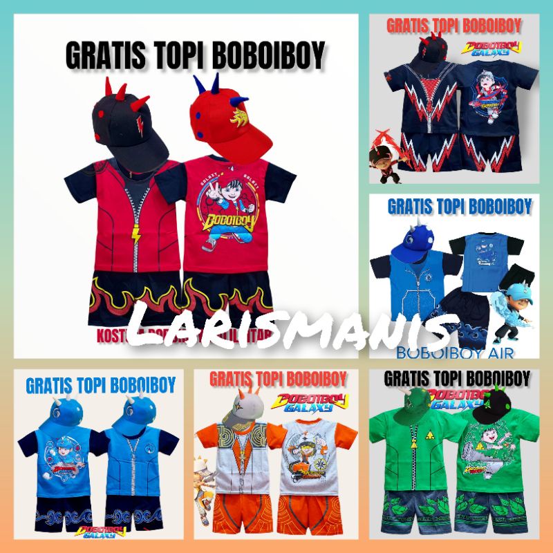 Jual SETELAN KOSTUM ANAK KARAKTER BOBOI PILIHAN ELEMEN DAPAT TOPI ...