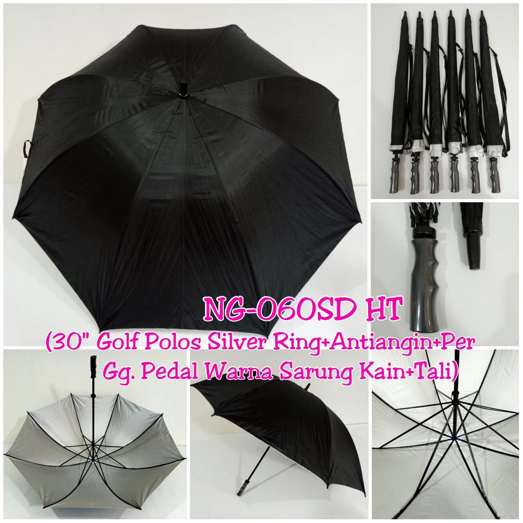 Jual (Payung Promosi Custom) Payung Jumbo Besar Golf Lapis Silver Hitam BONUS SABLON 2 SISI 1 ...