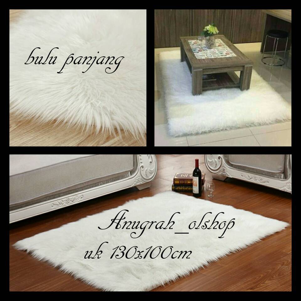 Jual karpet bulu putih uk 130x100cm panjang bulu 6 cm | Shopee Indonesia