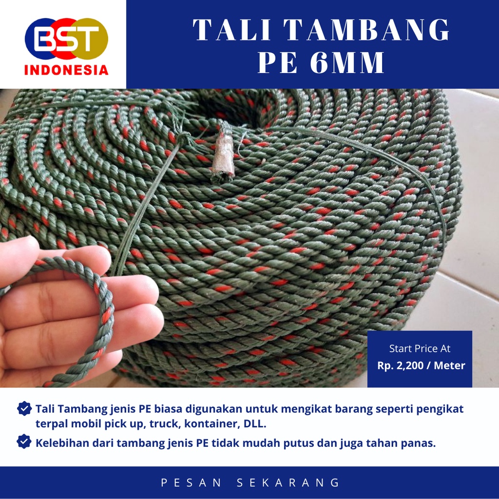 Jual Tali Tambang/ Tali Tambang Hijau Bintik Merah 6mm / Tambang PE ...