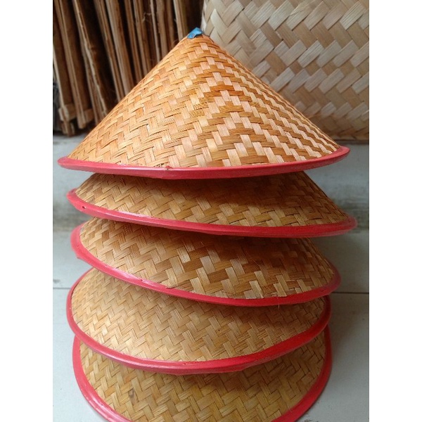 Jual Caping Bambu Diameter 40CM Lis Merah Topi Petani Tudung Bambu ...