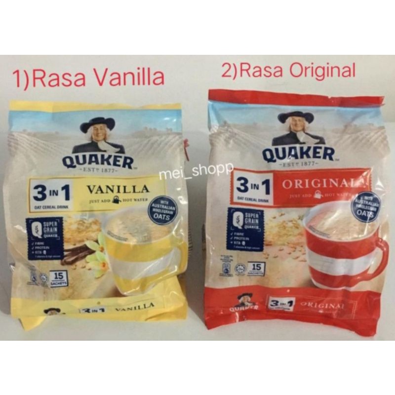 Jual OATMEAL QUAKER 3 IN 1 RASA ORIGINAL & VANILLA 1 PACK ISI 15 SACHET ...