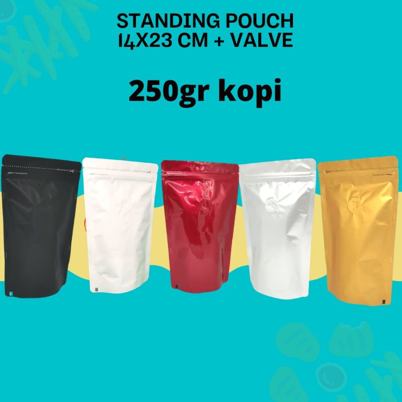 Jual kemasan kopi 250 gram standing pouch 14x23 + valve | Shopee Indonesia