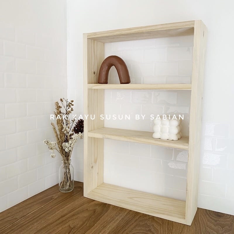 Jual rak kayu susun minimalis aesthetic / rak bumbu dapur kayu 3 susun ...