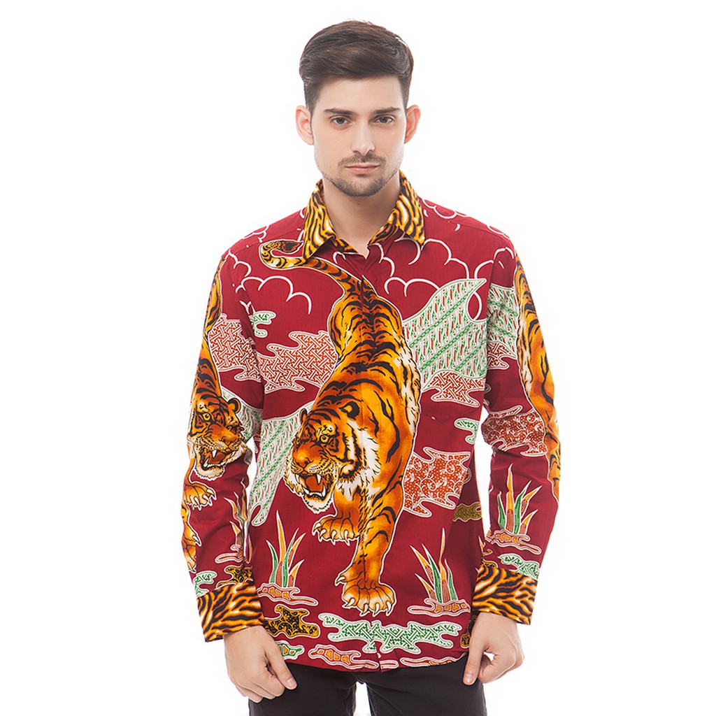 Jual Pradawita Batik Reguler Fit Lengan Panjang Macan 1B - Merah ...