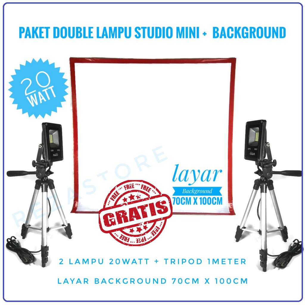 Jual Paket Double Lampu Foto Studio Mini 20 Watt Free Background Tripod ...