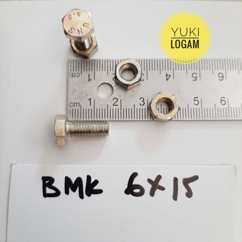 Jual baut mur 6x15 BMK kuning kunci 10 | Shopee Indonesia