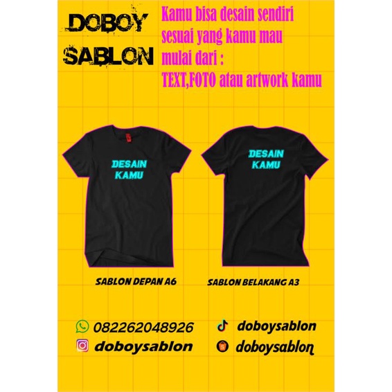 Jual KAOS SABLON SATUAN (TEXT,FOTO & WARNA BISA REQUEST ) | Shopee ...