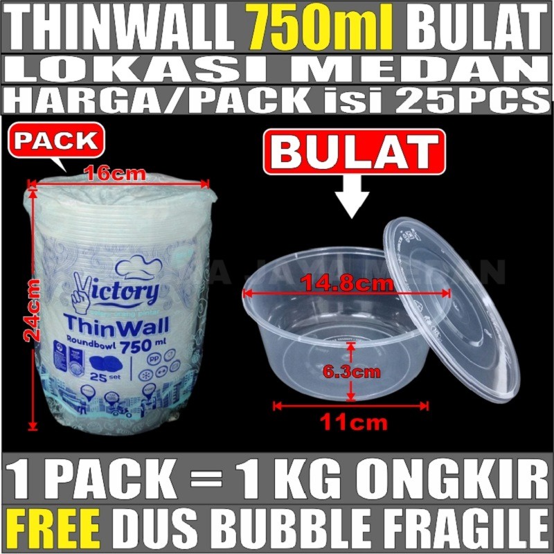 Jual Thinwall Victory 750ml Bulat 25pcs Pack Bowl Mangkok Bulat Bakso