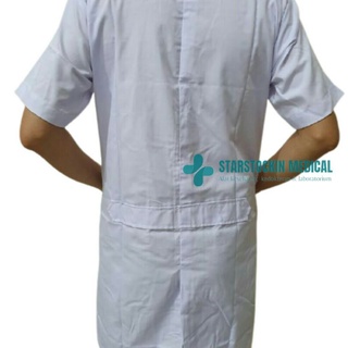 Jual Baju Laboratorium Jas Lab Lengan Pendek Kain Katuh Putih | Shopee ...