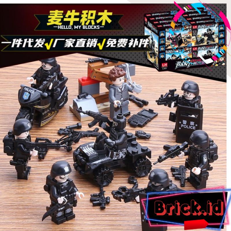 Jual Mainan edukasi bricks police swat black pather brick army tentara aksesoris senjata lengkap ...