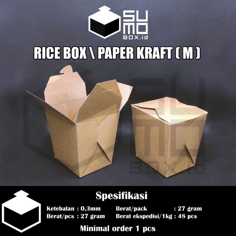 Jual RICE BOX Paper Kraft ukuran M / Food Pail Foodpail Kotak Makanan ...