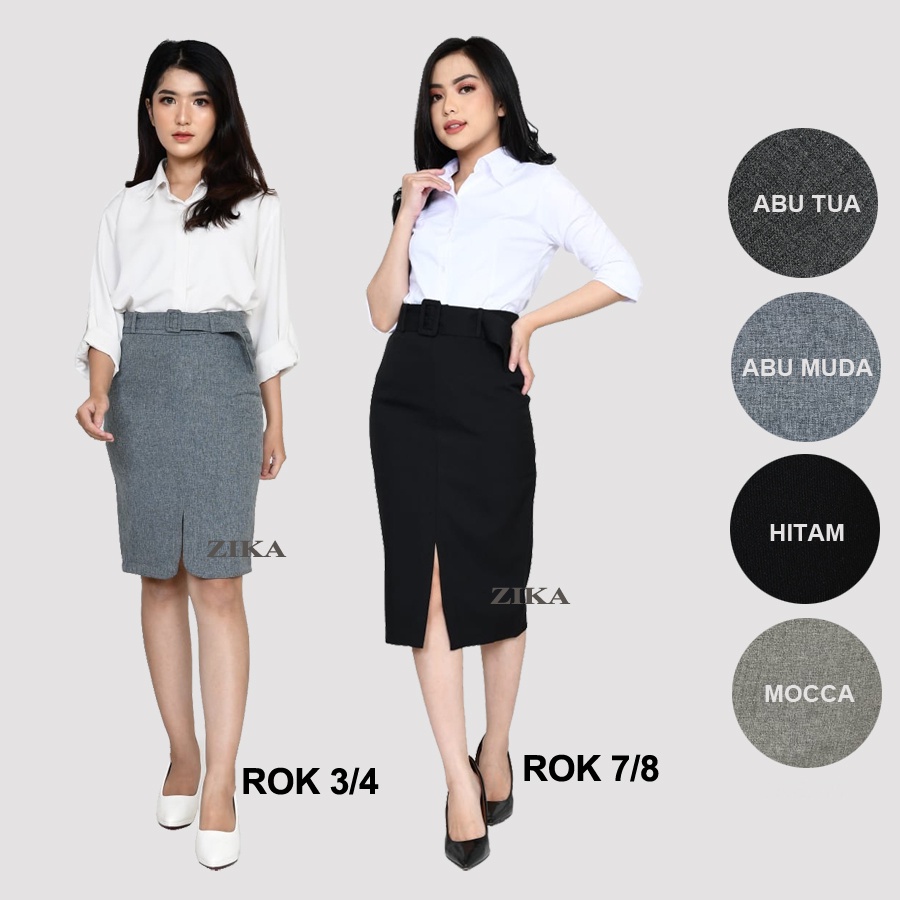Jual Rok Kerja Kantor Pendek Hitam Polos Wanita Jumbo Span sepan 3/4 7/ ...