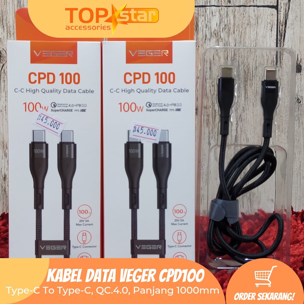 Jual KABEL DATA VEGER CPD 100 TYPE C - TYPE C | Shopee Indonesia