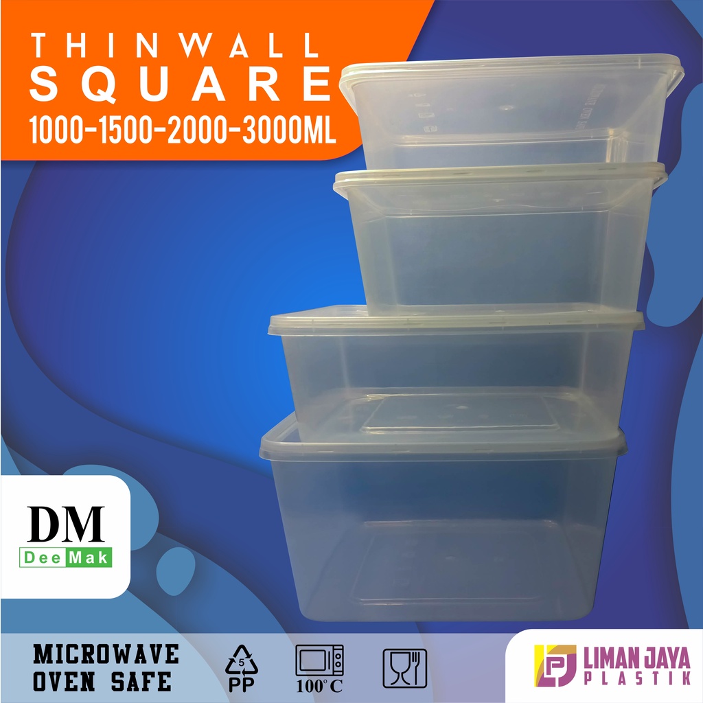 Jual Thinwall DM SQ 1000ml-1500ml-2000ml-3000ml (1 pack isi 25 pcs) /Thinwall Square/Food ...