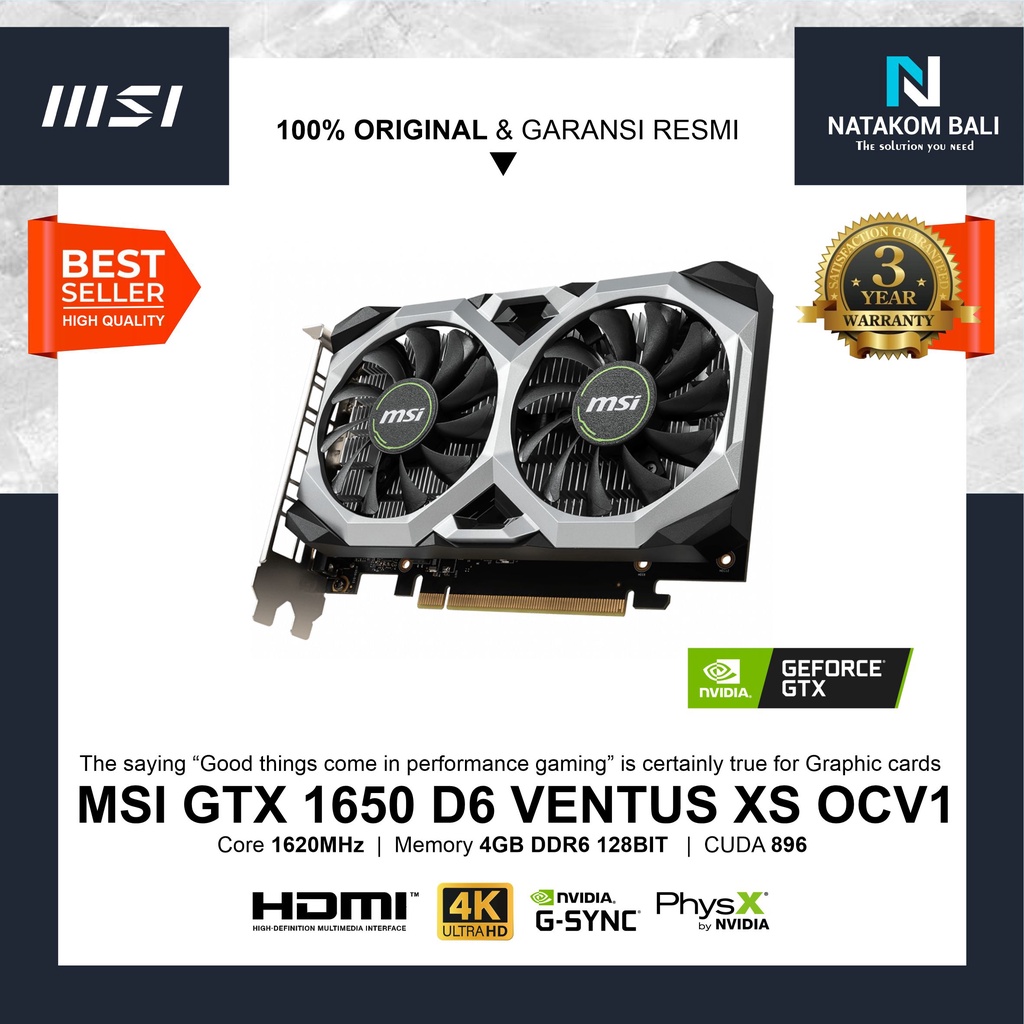 Jual VGA MSI GEFORCE GTX 1650 D6 VENTUS XS OCV1 GDDR6 128BIT | Shopee Indonesia