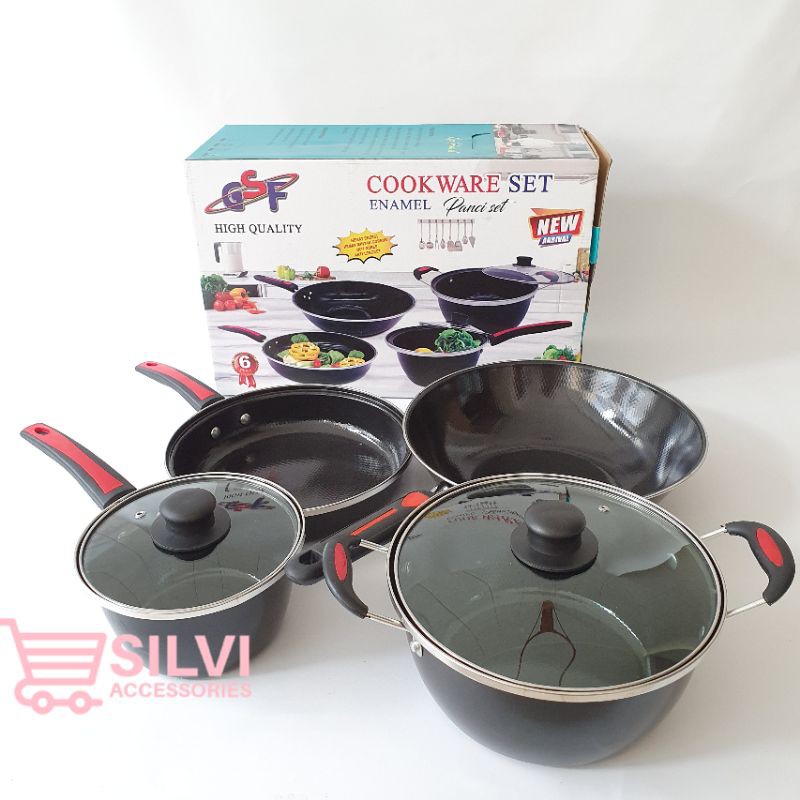 Jual Panci Set Enamel GSF 1831 Cookware Set Enamel GSF 1831 Panci Wajan ...