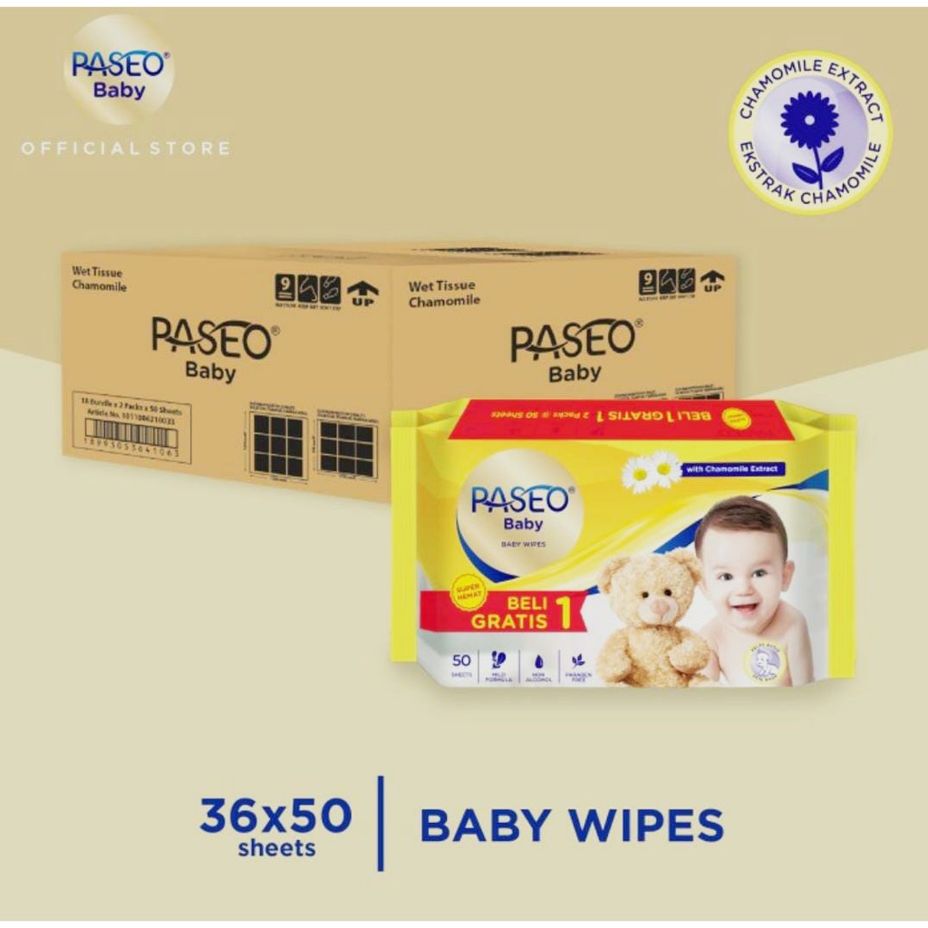 Jual Tisu Basah Paseo 50 sheets Baby Tissue (Buy 1 Get 1) Harga Per Dus ...