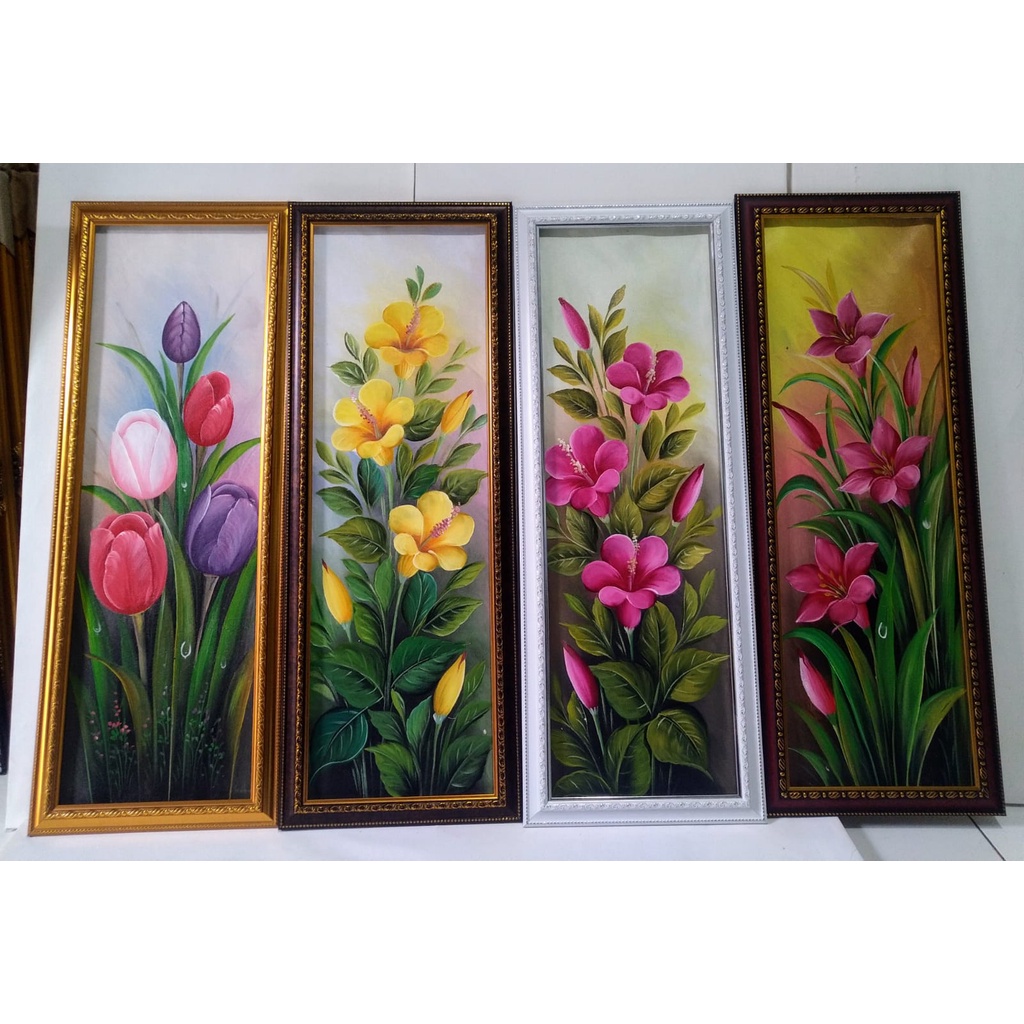 Jual lukisan bunga sudah dengan bingkai ukuran full pigura 100cm x 40cm ...