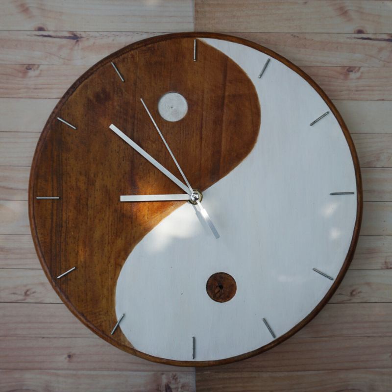 Jual Jam Dinding Kayu Pinus/Jati Belanda Yin Yang Aesthetic (Sweep ...