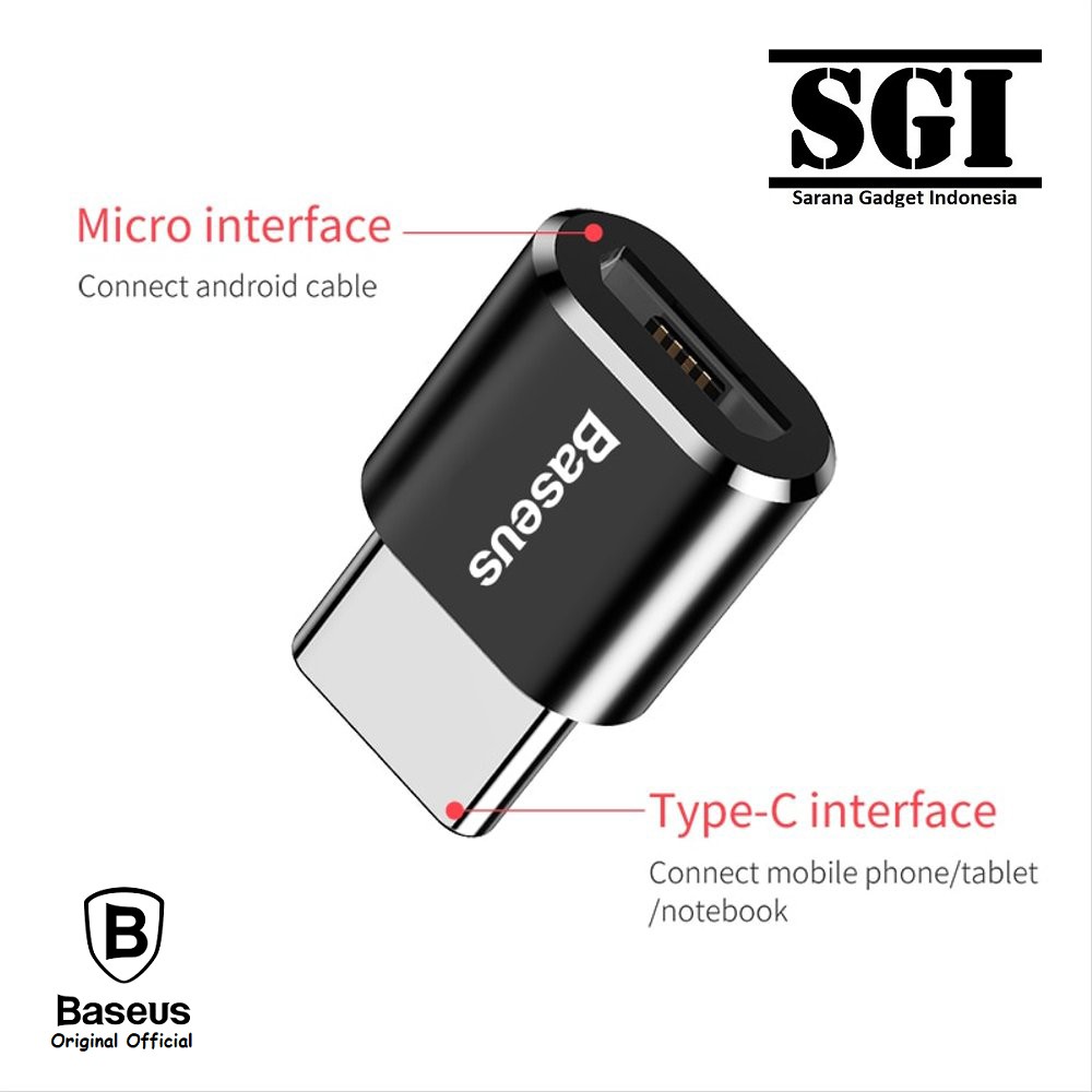 Jual BASEUS ORIGINAL USB OTG Adaptor MICRO USB Female to TYPE C Male ...