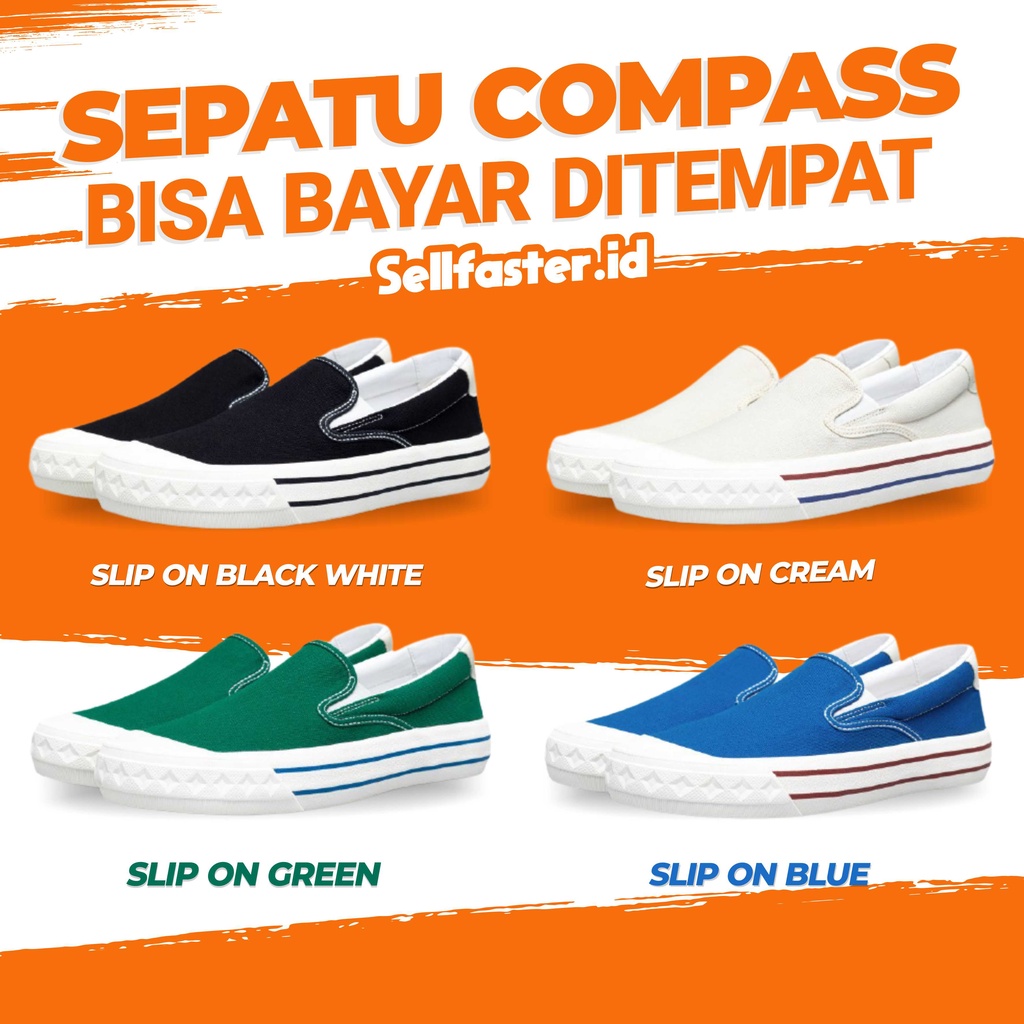 Jual Sepatu Compass Retrograde Slip On Black White/ Green/ Cream/ Blue ...