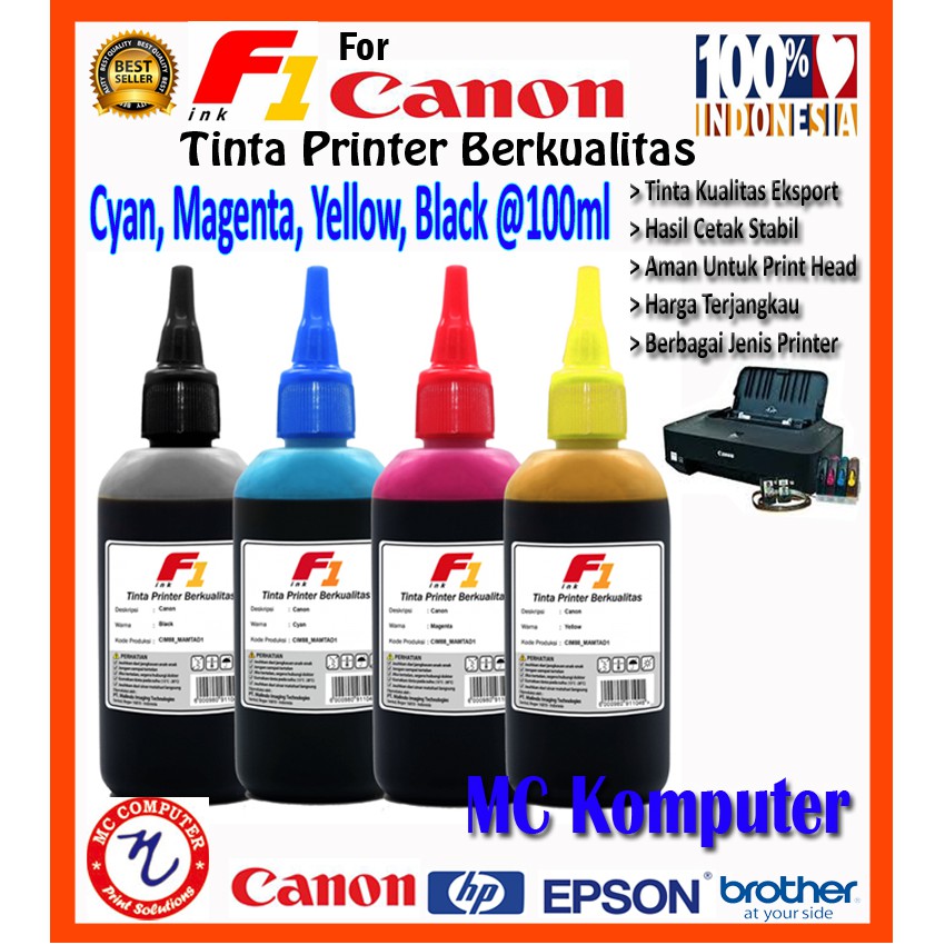 Jual Tinta Printer Canon Epson HP F1 Ink 1 Set CMYK @100ml | Shopee ...