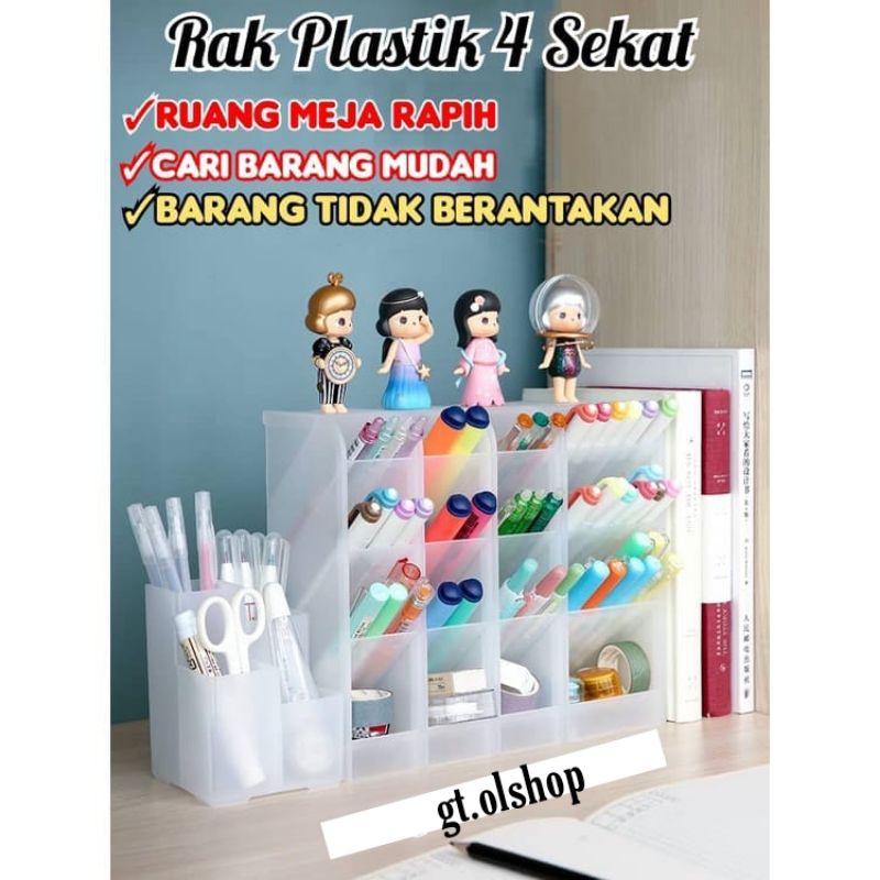 Jual Rak Mini 4 Sekat/Rak laci Plastik 4 Slot Pulpen Spidol/Desktop ...