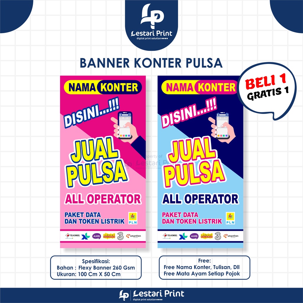 Jual BANNER SPANDUK KONTER PULSA / CUSTOM / 100CM X 50CM / BELI 1 GRATIS 1 / LESTARIPRINT ...