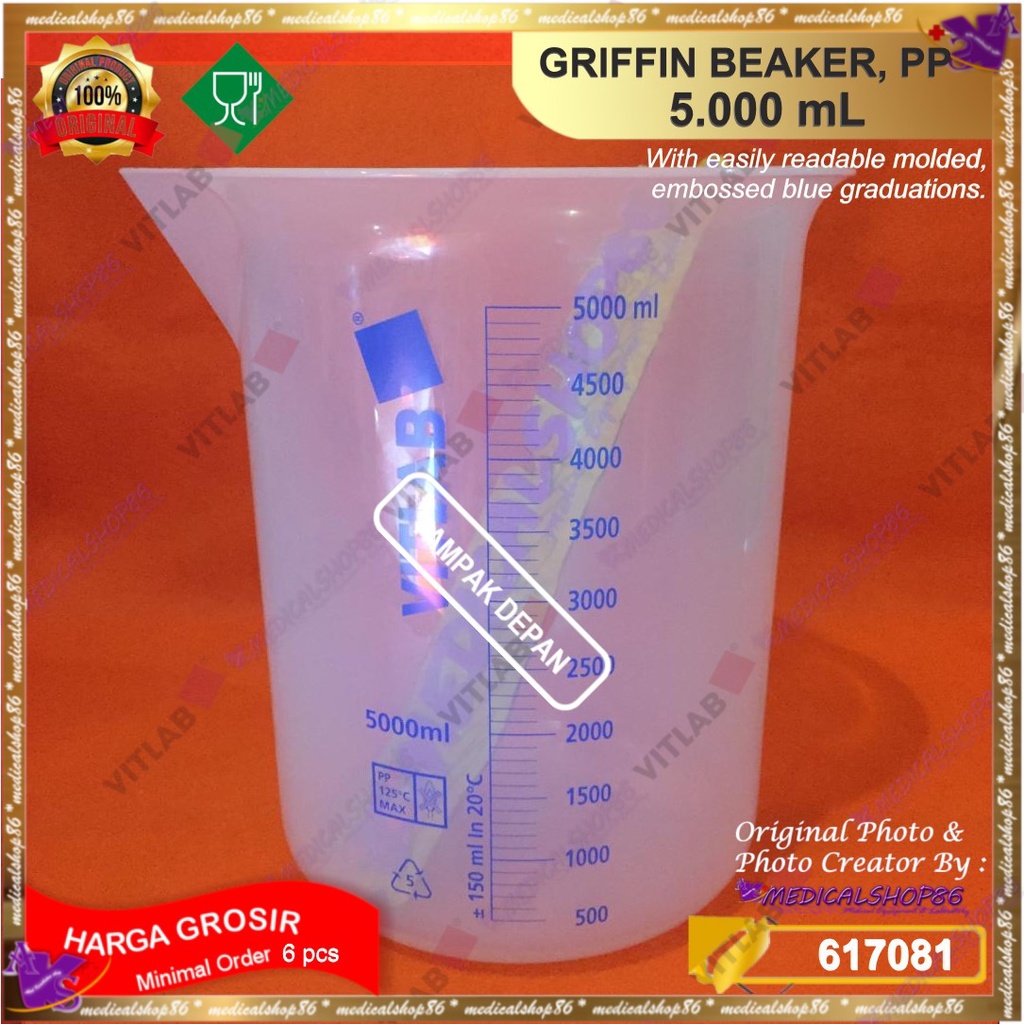 Jual BEAKER PLASTIK 5000ml / Griffin Beaker, PP, 5000ml - VITLAB | Shopee Indonesia