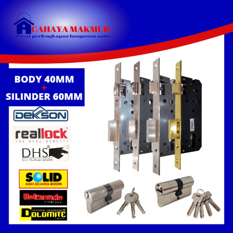 Jual BODY KUNCI MORTISE LOCK KUNCI RUMAH PINTU SET PELOR LIDAH DEKSON SOLID 40MM SILINDER ...