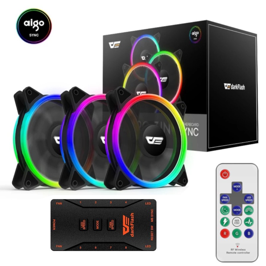 Jual aigo DR12 Pro 3IN1 RGB Double Ring Fan 3 Pack with Remote ...