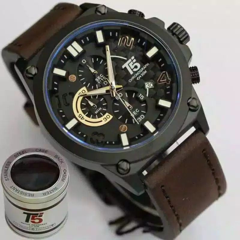 Jual JAM TANGAN PRIA COWOK T5 ORI T 5 ORIGINAL TALI KULIT BAGUS . CRONO ...