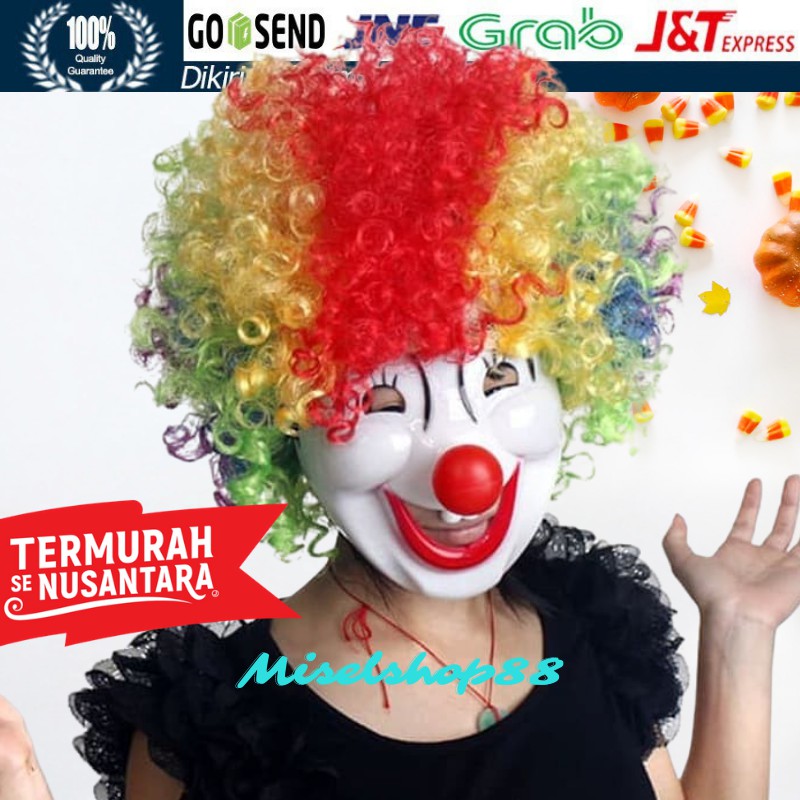 Jual paket topeng dan wig badut hidung merah halloween pesta ulang ...