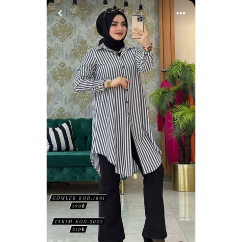 Jual Tunik Kemeja Wanita Lengan Panjang Bahan Rayon Adem Motif Salur Stripy Premium By Azka ...