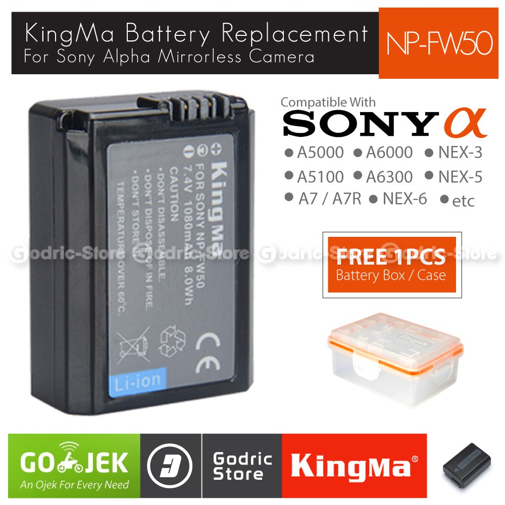 Jual Kingma Baterai NP-FW50 Sony Alpha Battery A7R A7S A5000 A5100 A6000 A6300 A6400 NEX-7 NEX-6 ...