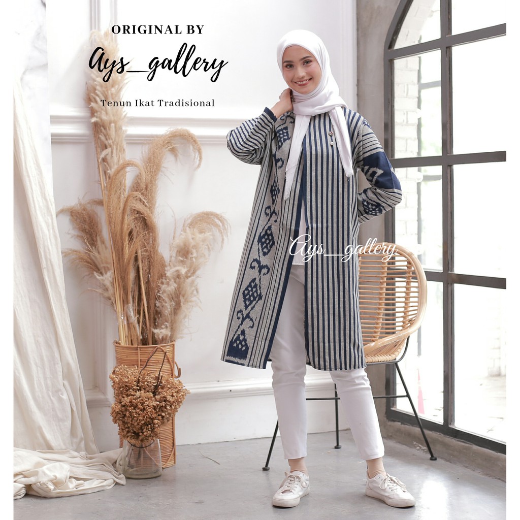 Jual LONG OUTER TENUN IKAT TRADISIONAL ASLI MURAH (SERI LURIK GREY ...