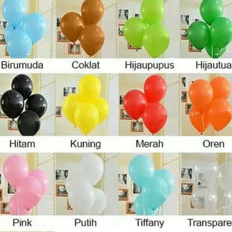 Jual BALON LATEX DOFF/BALON KARET DOFF ANEKA WARNA (isi 10) Indonesia ...