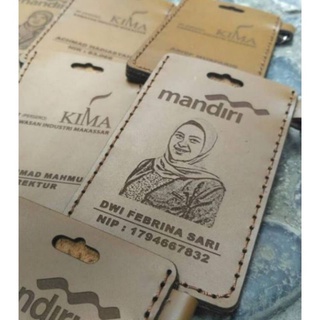 Jual ID CARD Mandiri / Card holder kulit asli / Name tag kulit logo ...