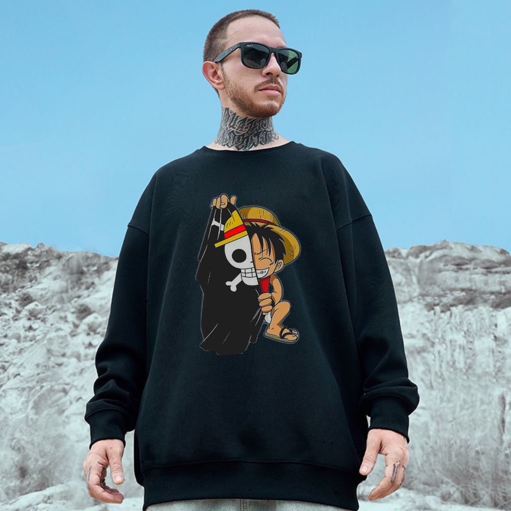 Jual Sweater Crewneck Baju Crewneck Oversize Anime One Piece Luffy ...