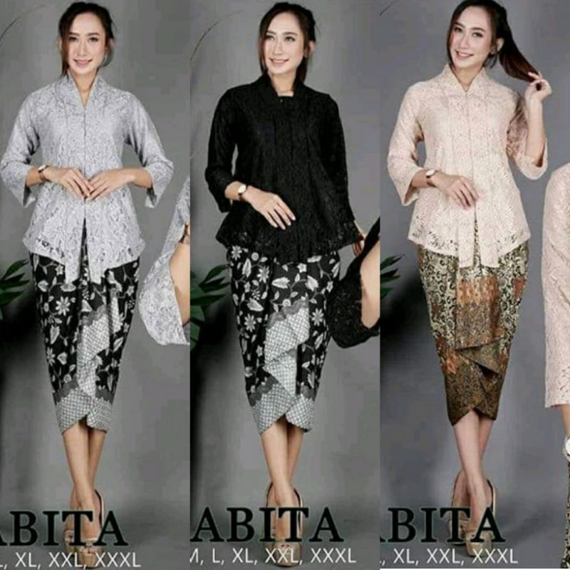 Jual stelan kebaya brukat Floy rok lilit / kebaya lengan pendek / Brokat / set kondangan rok ...