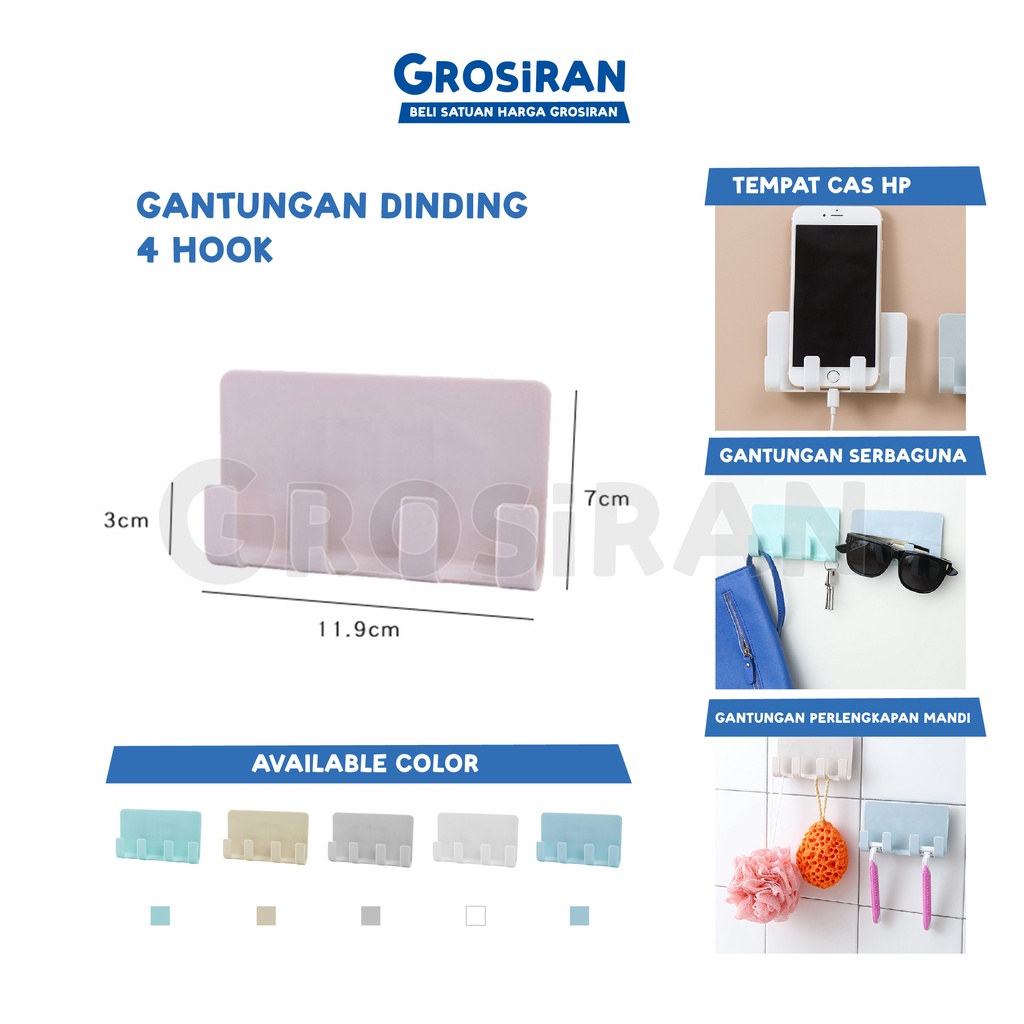 Jual Gantungan Hook 4 Kait Tempel Dinding Universal Hanger Baju ...
