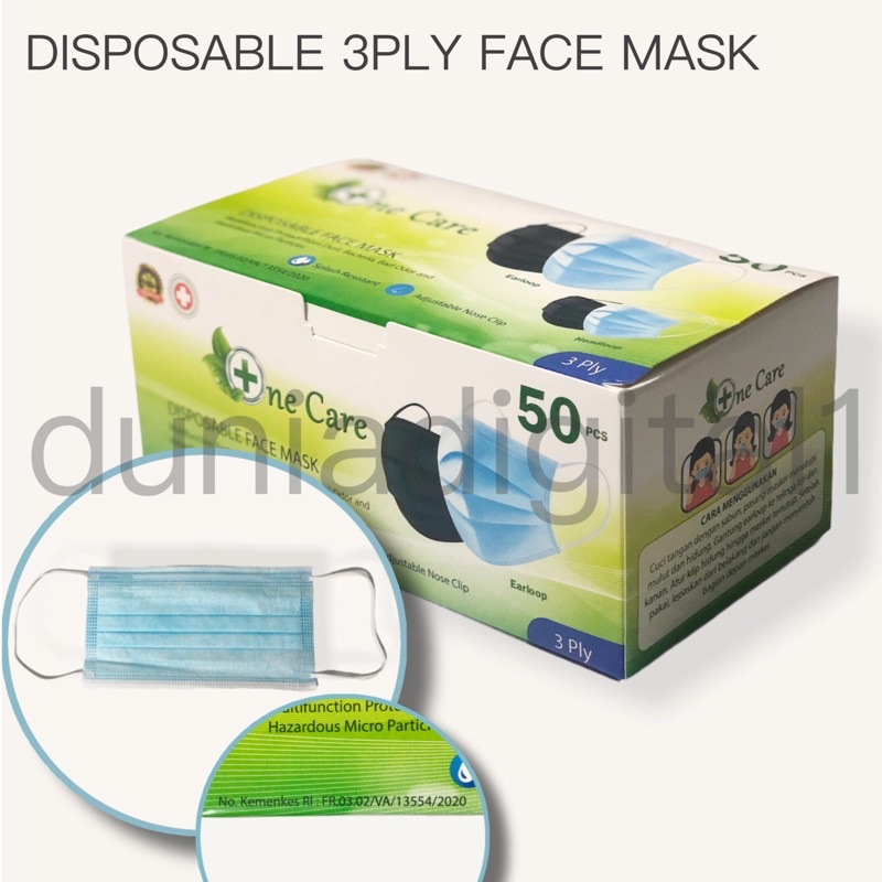 Jual Disposable 3ply Face Mask One care - Biru / Masker Medis One Care ...