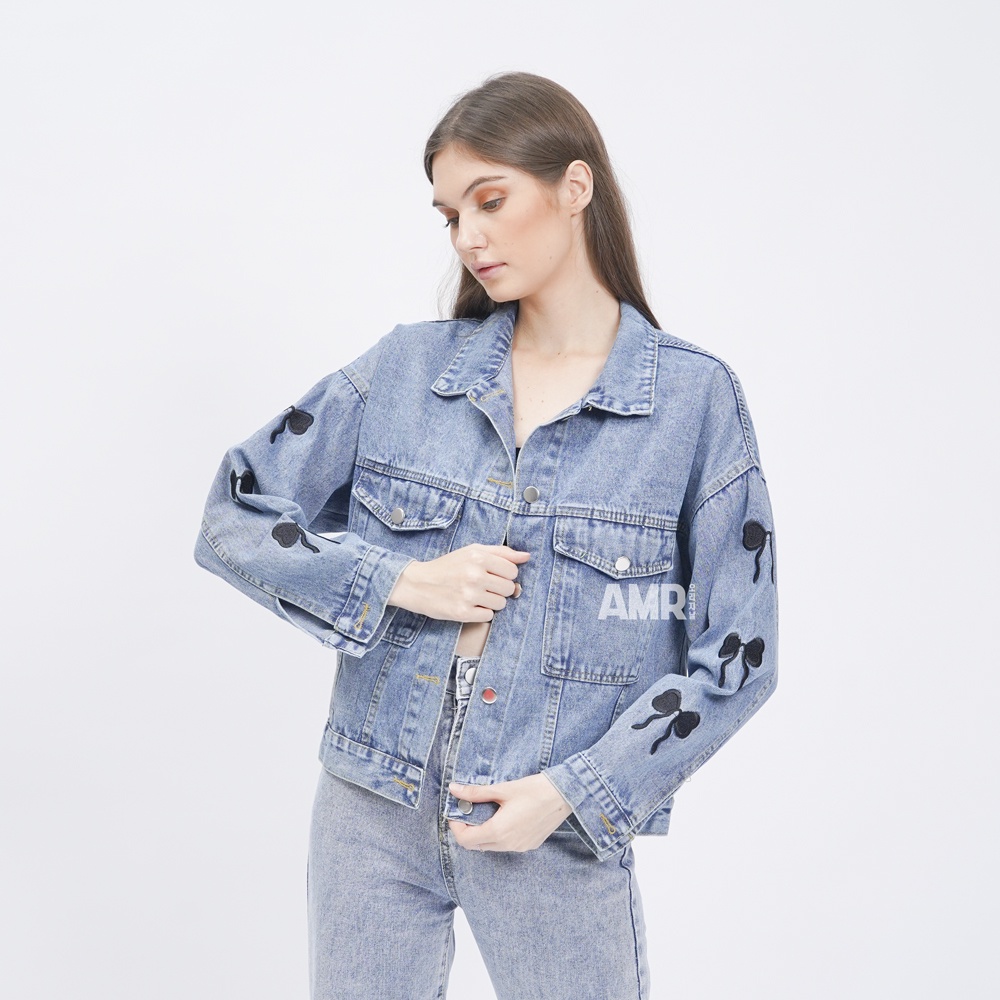 Jual AMR STUDIOS - 3 RIBBON 2853 - JACKET JEANS KOREAN STYLE | Shopee Indonesia