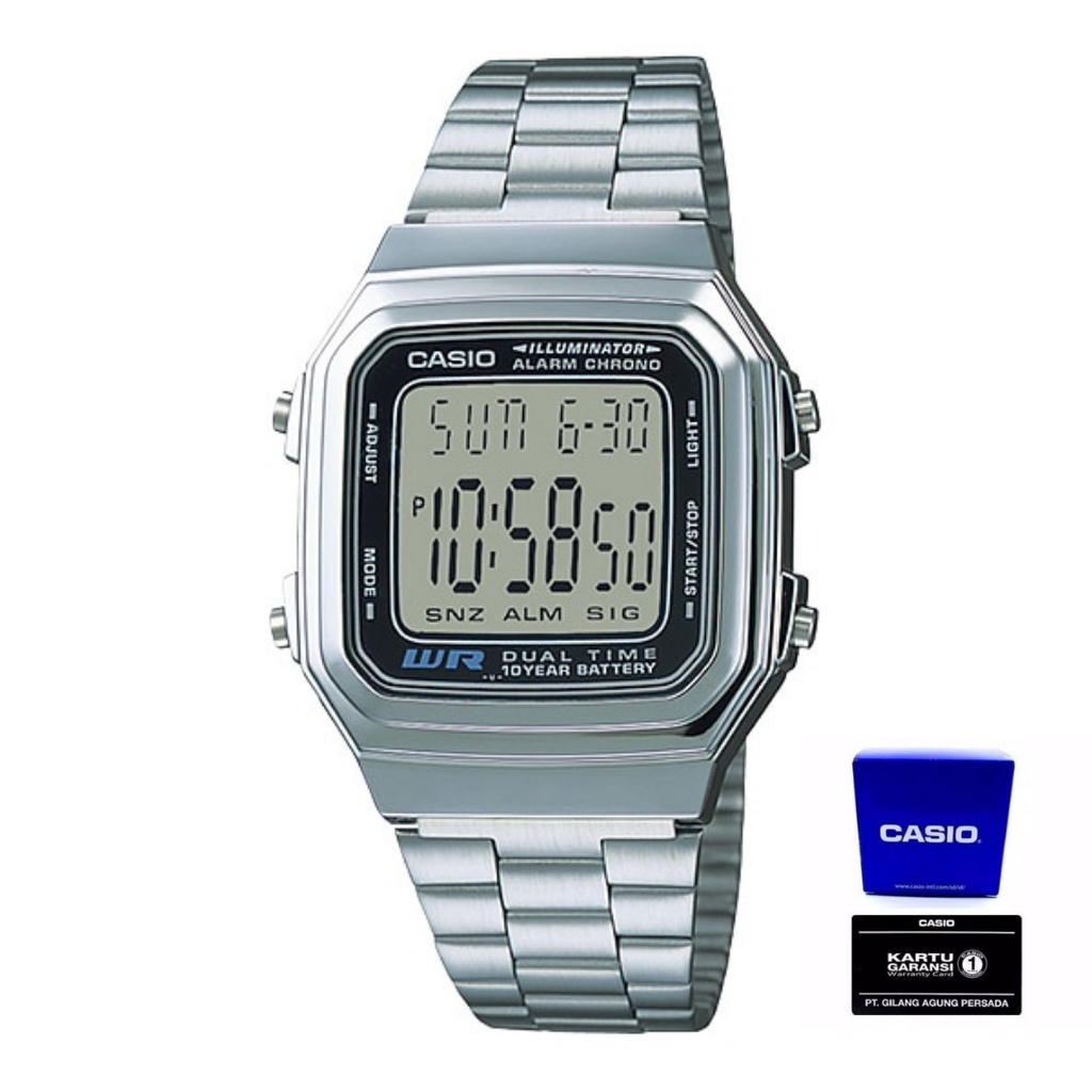 Jual Casio Wanita A178WA-1ADF Jam Tangan Wanita Casio Original Digital Stainless Steel Strap ...