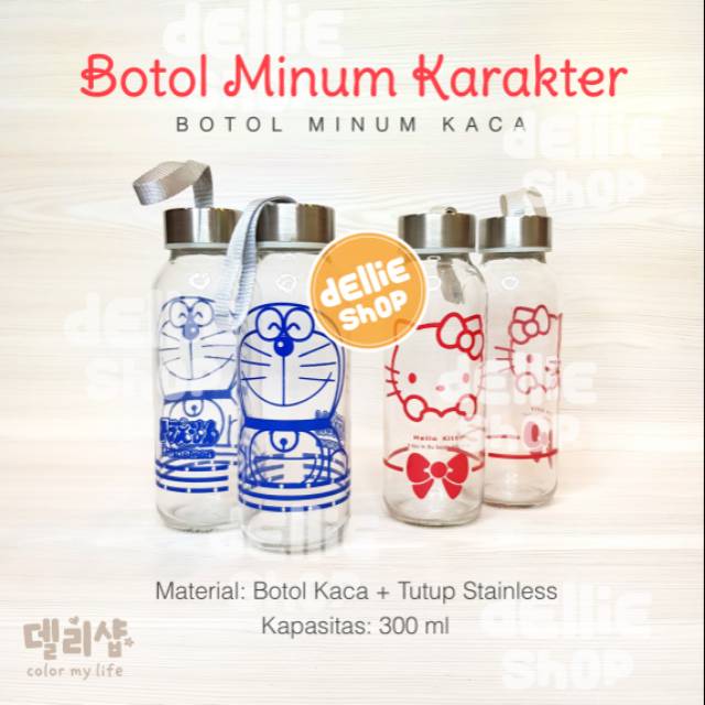 Jual Botol Minum Karakter - Botol Kaca Anak Lucu Doraemon Hello Kitty ...