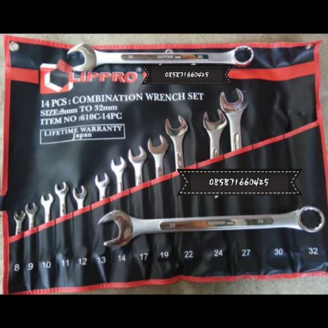 Jual Kunci Pas Kombinasi 14 Pcs LIPRO COMBINATION WRENCH SET 8 - 32 Mm | Shopee Indonesia