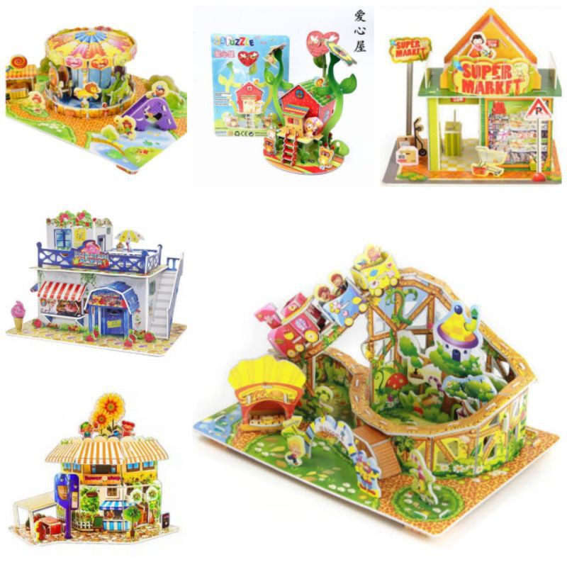 Jual Puzzle 3D DIY Variasi Taman Bermain, Aneka Toko, dll (Besar ...